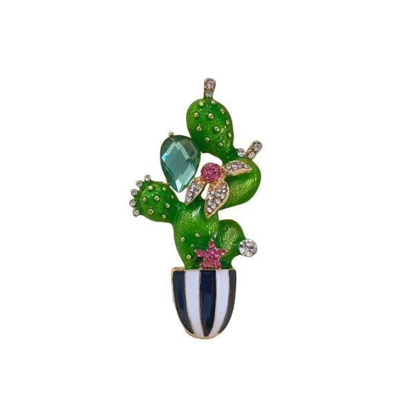 unbranded | Jewelry | Enamel Potted Cactus Brooch With Crystals Gold ...